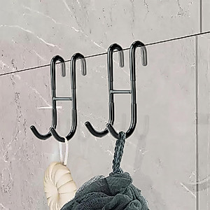 Shower Door Hooks (2-Pack),Stainless Steel Bathroom Hooks,No Drill No Stick Hooks,Frameless Glass Shower Door Towel Bath Ball Hooks,Shower Wiper Hook, Black