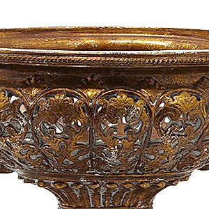 Deco 79 Polystone Ornate Decorative Bowl with Handles, 19" x 10" x 12", Gold