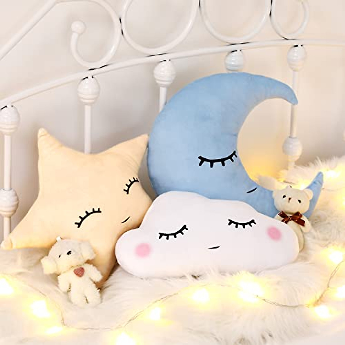 3 Pcs Children Moon Star Cloud Cushion Soft Plush Cloud Shaped Pillow Stuffed Stars and Moon Nursery Decor Home Decor for Bedroom Crib Party Supplies
