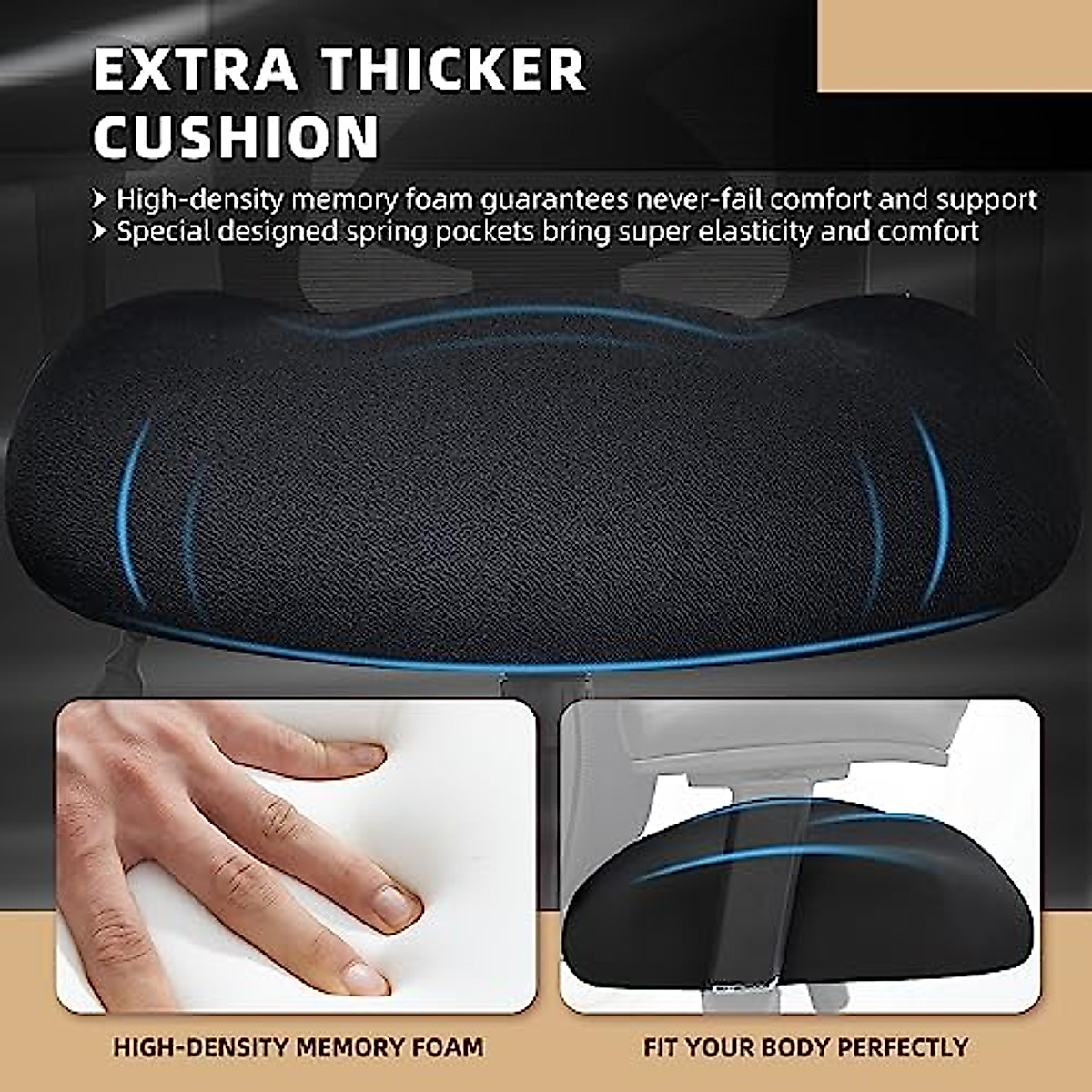 Big and Tall Office Chair 400lbs - Ergonomic Mesh Executive Desk Chair, Heavy Duty Computer Chair-Wide Thick Seat Cushion, Metal Base, Adjustable Lumbar Support, Rubber Blade Wheels, 4D Armrests