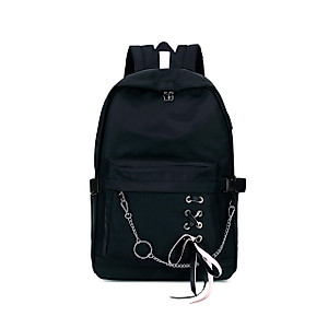 Joymoze Classic Backpack for Women Stylish School Backpack for Teen Girl Black with Chain