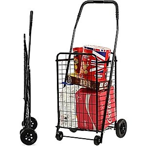 Deluxe Folding Shopping Cart with Four Wheels- 90 lb Capacity，Folding Shopping Cart, Utility Cart for Grocery Laundry Book Luggage Travel