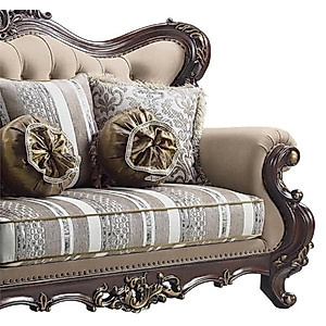 Acme Furniture Upholstery Loveseat with Arched Backrest, Light Brown and Cherry