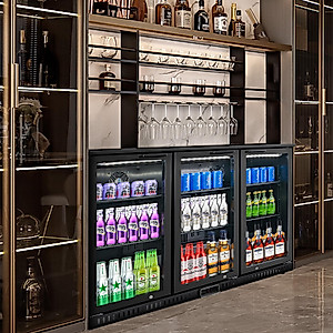 Bluelinecool Back Bar Cooler with 3 Glass Doors, Under Counter Beverage Refrigerator, 11.5 cu.ft Mini Fridge Cooler with LED Lighting for Soda Drinks, Beer, Wine