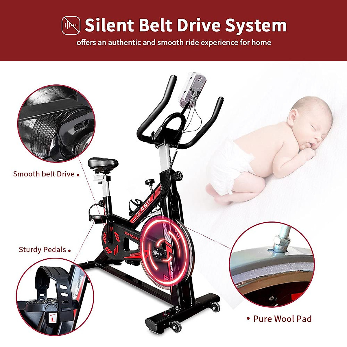 Exercise Bike Stationary Indoor Cycling Bike, Belt Drive with Heart Rate, Soft Adjustable Seat, 3 Modes Handlebar, Tablet Holder, 36LBs Flywheel Stable Quiet Smooth for Man Women Home Cardio Workout