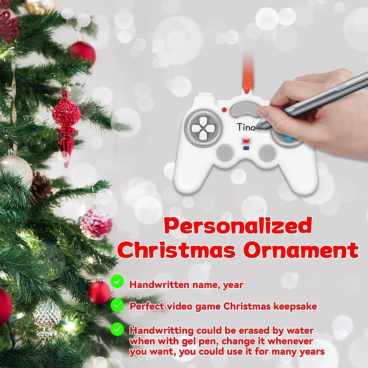 2024 Video Game Christmas Ornaments Personalized Video Game Controller Ornament for Gamer Lovers Customized Handwritten Christmas Tree Hanging Ornament Gifts Reusable PVC Rubber First Keepsake 2PC
