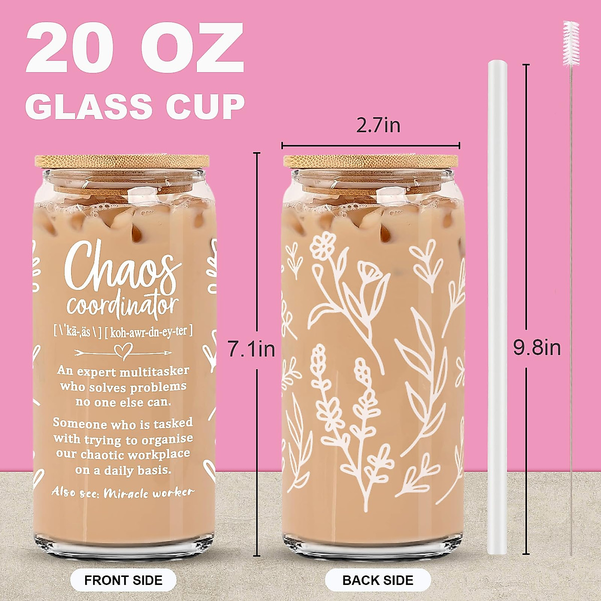 Hweijm Thank You Gifts for Women, Chaos Coordinator & Boss Lady Gifts, Office 20 Oz Coffee Glass