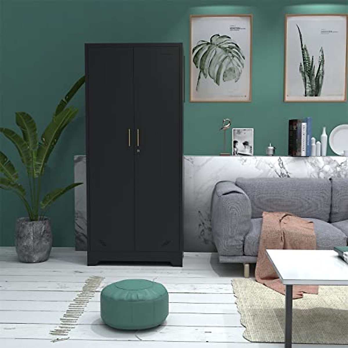 PRODCA Metal Storage Cabinet,Storage Cabinet with Doors and Shelves,Garage Storage Cabinet with Lock for Office,Home,Garage,Gym,School .72.8”H×31.5”W×15.7”D (Black)