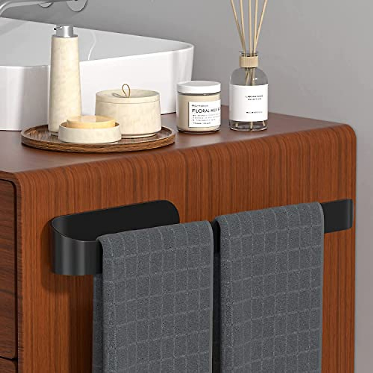 Oukimly Towel Rack Wall Mounted SUS304 Stainless Steel Bathroom Towel Holder No Drilling Hand Towel Ring, Roll Towel Racks Waterproof Towel Organizer for Towels Washcloths (15Inch, Matte Black)