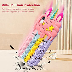 HoneyAKE Fidget Toys Phone Case for iPhone XR Phone Case Bubble Bumper Protective Soft Silicone Shockproof Stress Reliever Pop Fun Phone Cover Shell Women Girls Case for iPhone XR 6.1 Inch, Rainbow