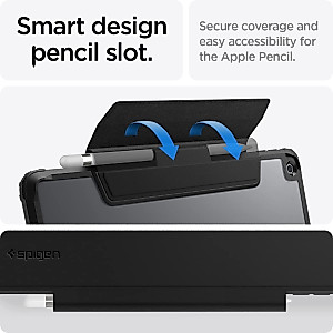 Spigen Ultra Hybrid Pro Designed for iPad 10.2 Case, iPad 9th Generation Case (2021) / iPad 8th Generation Case (2020) / iPad 7th Generation Case (2019) with Transparent Back and Pencil Holder - Black