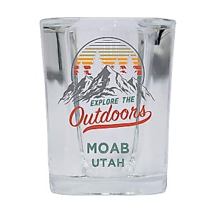 R and R Imports Moab Utah Explore the Outdoors Souvenir 2 Ounce Square Base Liquor Shot Glass
