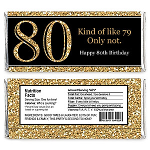 Big Dot of Happiness Adult 80th Birthday - Gold - Candy Bar Wrappers Birthday Party Favors - Set of 24