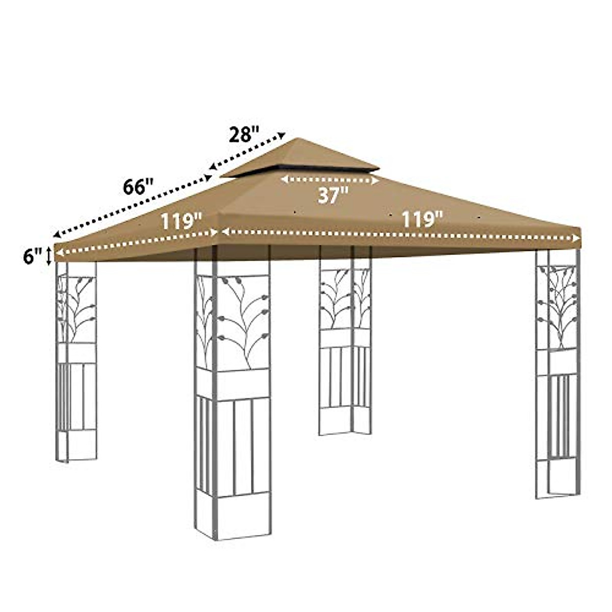 BenefitUSA 119x119 Gazebo Canopy Replacement Top Double Tiered Canopy Top Cover (Tan)