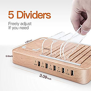 OTESS Fastest Charging Station for Multiple Devices, 5 USB Ports with 1 Qi Charging Pad, 6 Mixed Cable Included, for Apple/AirPods/iPad/Samsung/Android/Tablet