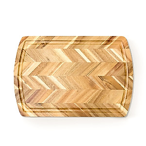 Lipper International Acacia Rect. Herringbone design Chopping board, side grooves, deep well, 18x12x1 Inches