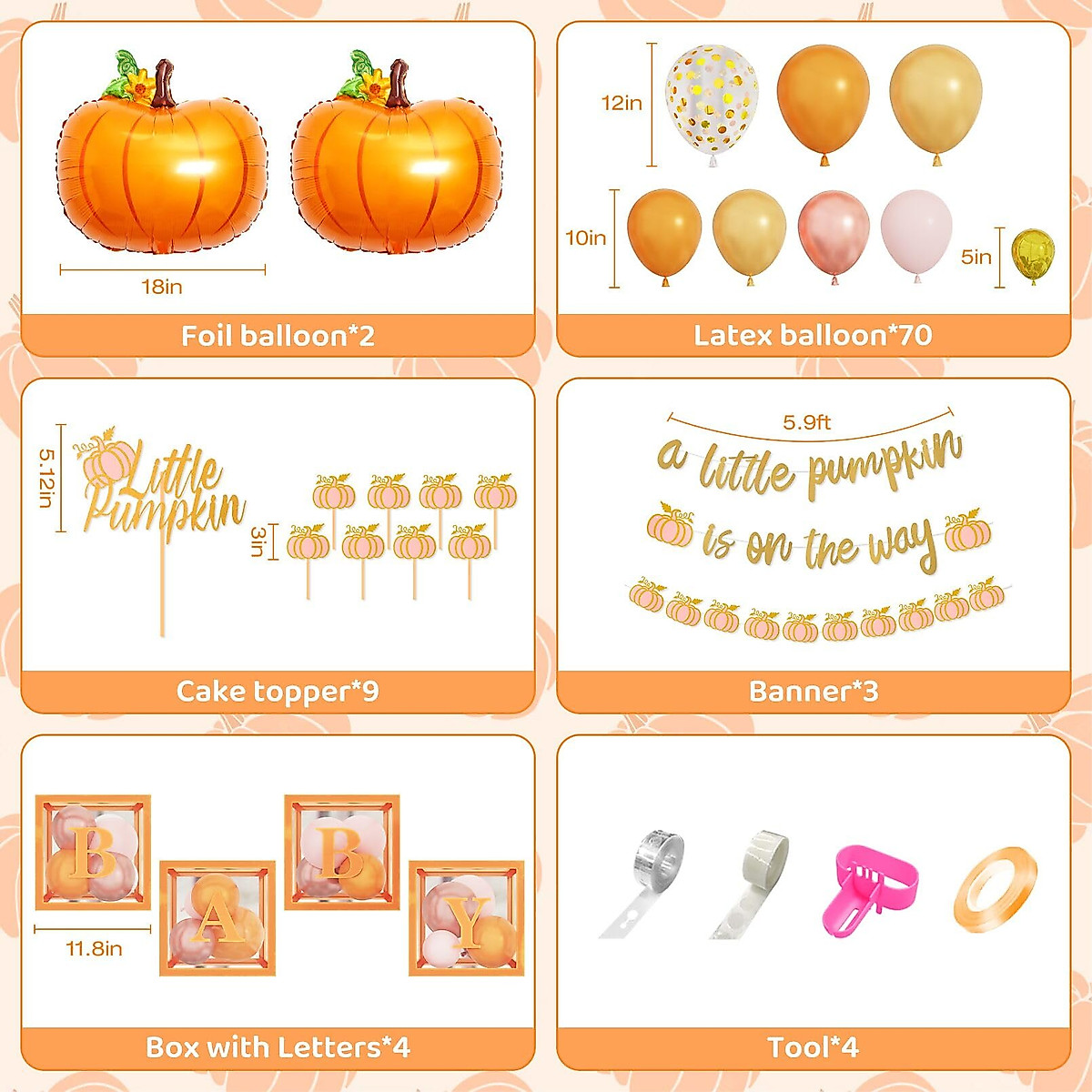 Little Pumpkin Baby Shower Balloon Boxes Decorations, Fall Orange Balloon Garland A Little Pumpkin is On The Way Banner for Autumn Thanksgiving 1st Birthday Girl Gender Reveal Welcome Party Supplies