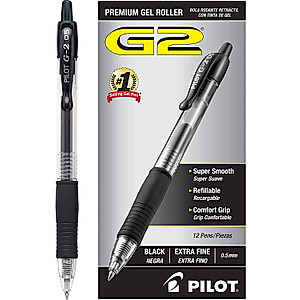 PILOT G2 Premium Refillable & Retractable Rolling Ball Gel Pens, Extra Fine Point, Black Ink, 6 pack