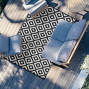 Outdoor Patio Rug Waterproof - 4x6 ft Black Outdoor Carpet, Plastic Straw Area Rug for Patios Clearance, Outdoor Rugs for Camping, Porch, Deck, Rv, Camper, Balcony, Backyard