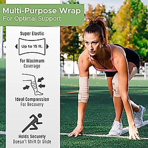 Premium Elastic Bandage Wraps (4" 2pack & 3" 2Pack) Metal Clip Fasteners - GT Latex Free Roll for Sprains & Injuries