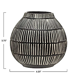 Bloomingville Debossed Stoneware, Black & White Vase, Grey