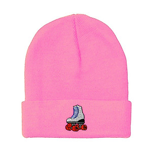 Beanies for Men Roller Skate A Embroidery Roller Skating Roller Skate Shoes Embroidery Winter Hats for Women Acrylic Skull Cap 1 Size Soft Pink Design Only