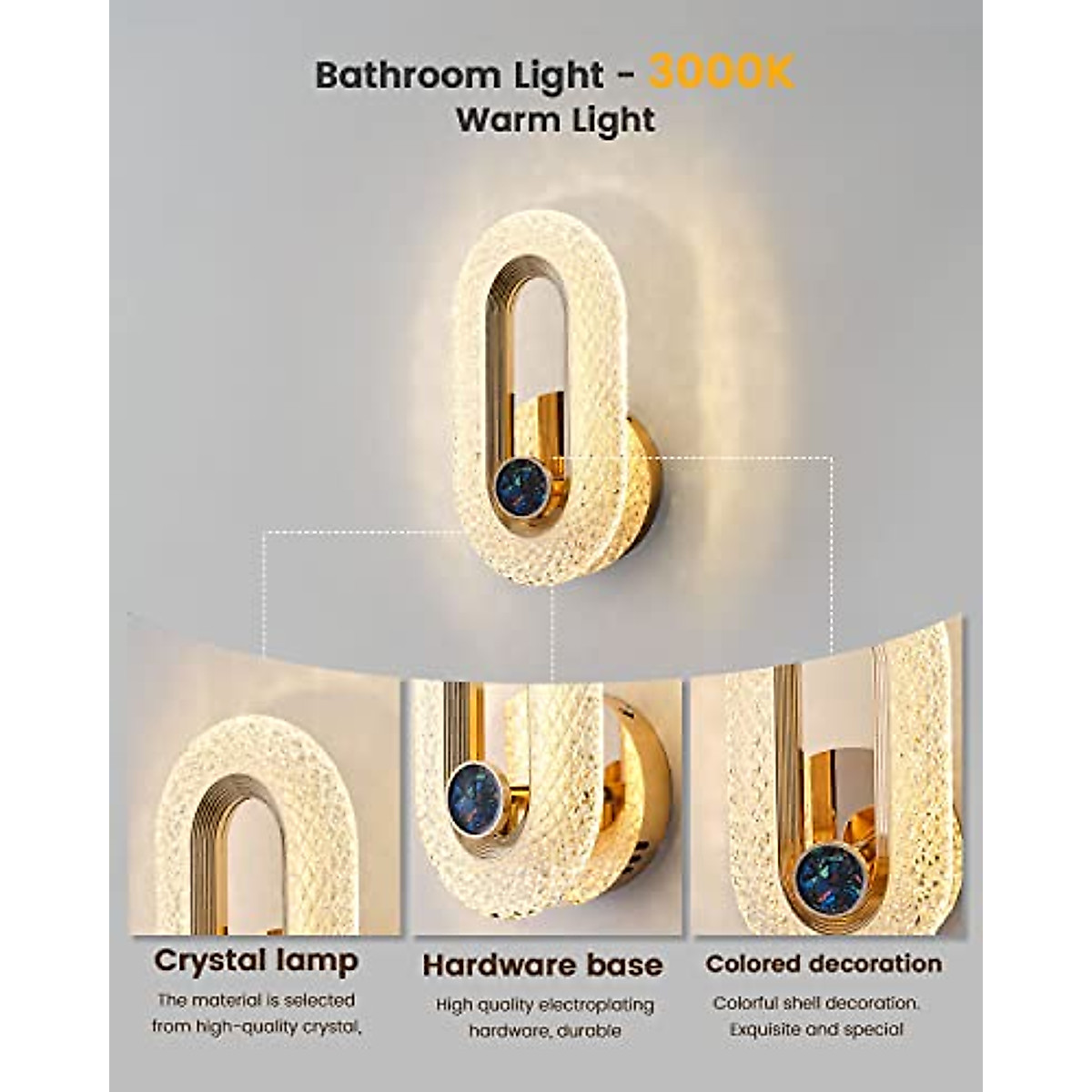 OYLYW Wall Sconces Set of Two, Acrylic led Wall Light lamp Vintage 3000k Vanity Lighting Fixture for Bedroom Bedside Bathroom Living Room Hallway(2 Pack)