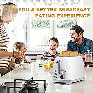 Toaster 2 Slice ,1.5"Extra Wide Slots Toaster,Retro Stainless Steel with Bagel, Cancel, Defrost, Reheat Function and 6-Shade Settings, Removal Crumb Tray (White)