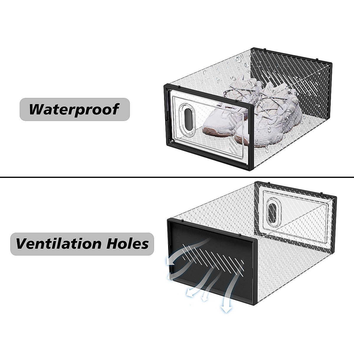 SIMPDIY Shoe Storage, 12 Pack Shoe Organizer for Closet, Shoe Boxes Clear Plastic Stackable Shoe Containers with Lids for Size 10, Black