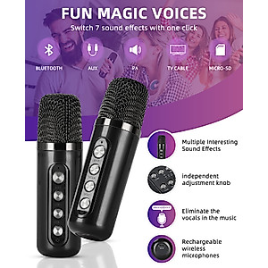 Mini Karaoke Machine for Adults and Kids,Portable Bluetooth Karaoke Speaker for TV, with 2 Wireless Microphones PA Speaker System for Indoor Outdoor Party, Family Party Singing (Elegant Black)