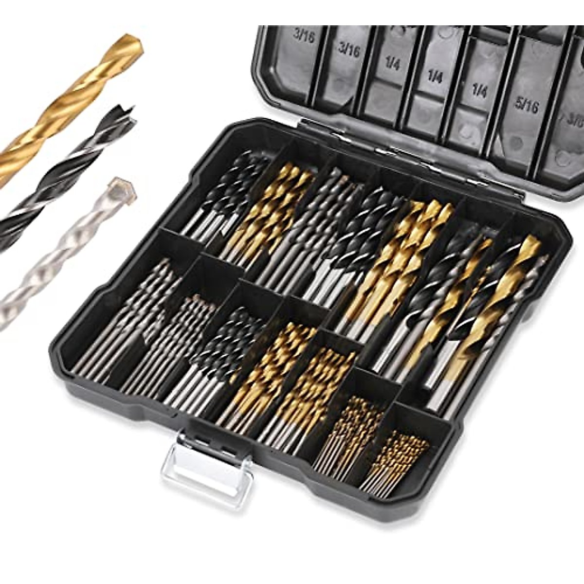 PLATINUMEDGE 140PC Multi-Purpose Drill Bits Set, 88PC Titanium Twist Drill Bits 26 Pieces Masonry Drill Bits 26 Pc Brad Point Drill Bits, with Hard Storage Case, for Wood, Metal, Masonry, etc.