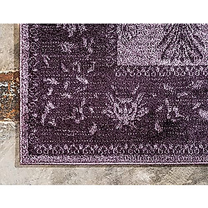 Unique Loom La Jolla Collection Farmhouse, Contemporary, Botanical, Traditional, Vintage Area Rug, 10 x 13 ft, Violet/Dark Purple