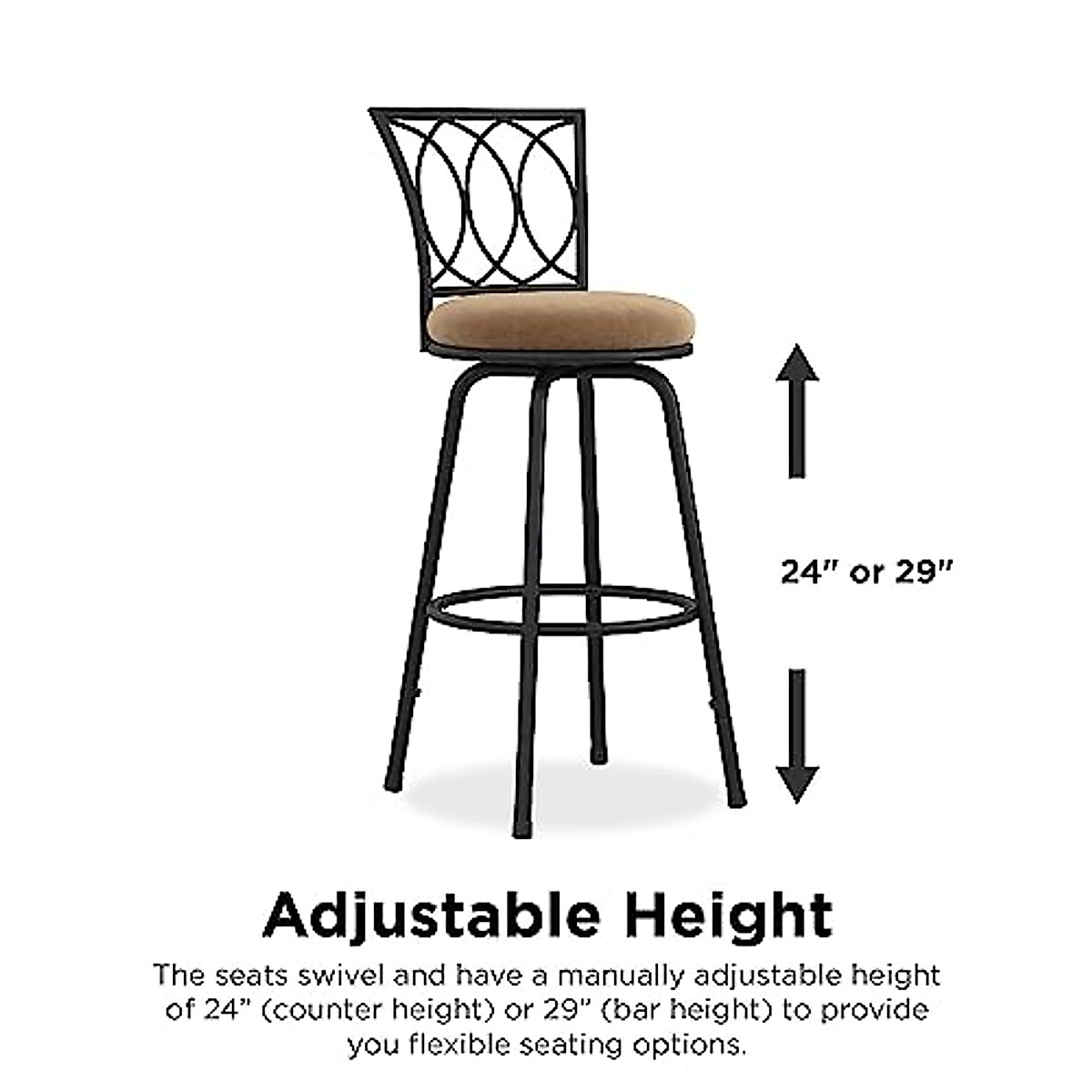 DHP Alfie Upholstered Seat Swivel, Tan Microfiber, Set of 3 Barstool