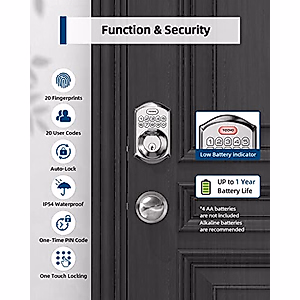 TEEHO TE002K Fingerprint Door Lock Set - Keyless Entry Door Lock with Handle - Door Knob with Keypad Deadbolt - Smart Locks for Front Door - Auto Lock - No Need App - Easy Installation - Satin Nickel