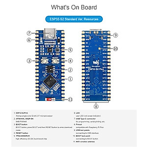 Waveshare ESP32-S2 MCU WiFi Entwicklungs Board 2.4GHz Low Power WiFi 240MHz Single Core 32-bit Wi-Fi MCU Modul für IoT, Integrierter 320KB SRAM 4MB Flash, Unterstützt IEEE802.11 b/g/n