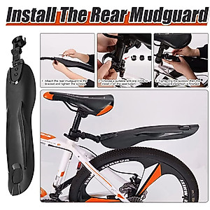 Winmoom Adjustable Bike Fender Set for 22"/24"/26"/27.5"，3 Parts-Universal Full Cover Thicken Widen, Front/Rear Mud Guards Fit for MTB Mountain Road Bike