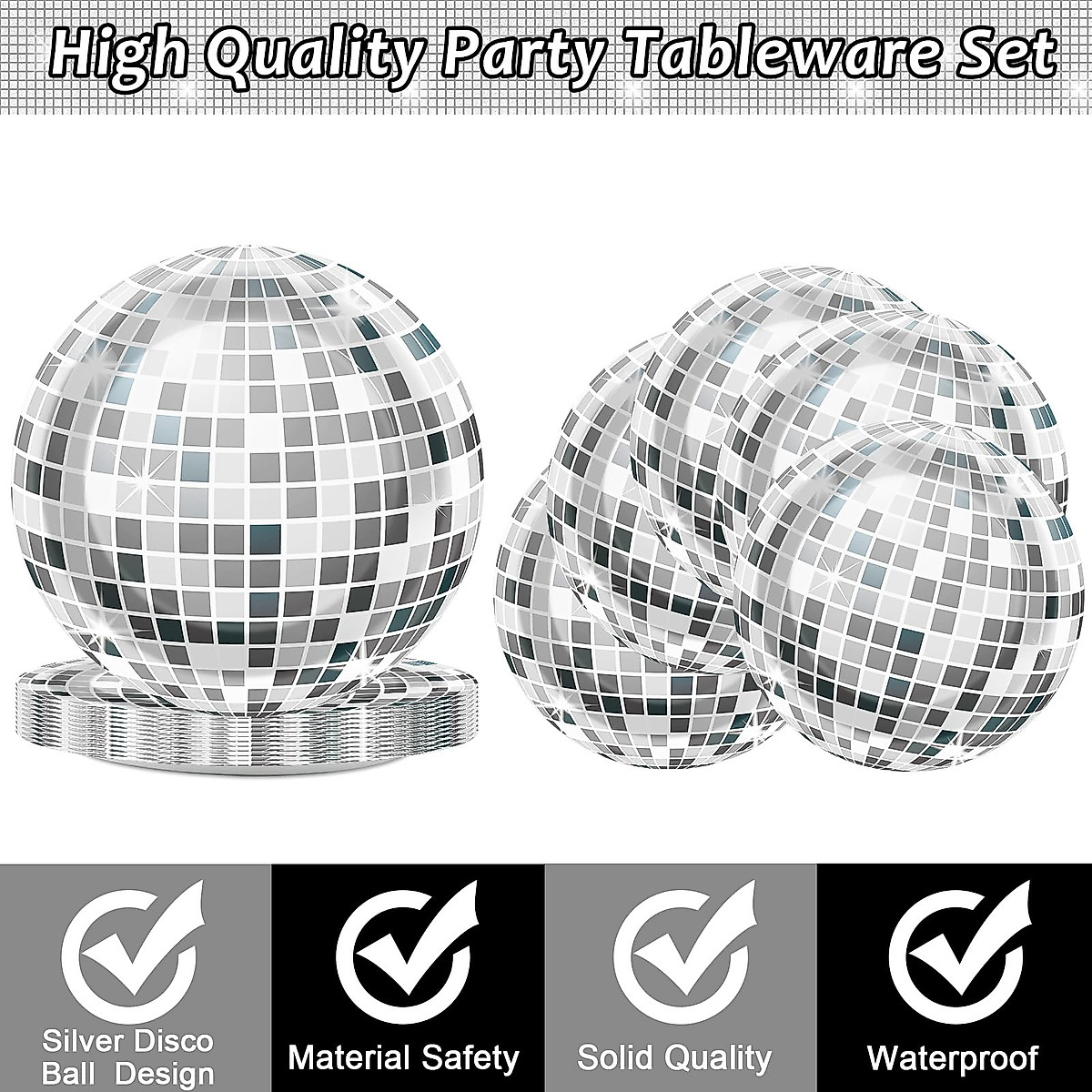 200PCS Disco Theme Party Plates and Napkins 1970s Birthday Party Decorations Silver Disco Birthday Party Plates 70s Disco Party Tableware Set Serves 50 Guests Baby Shower Wedding Party Supplies Favors