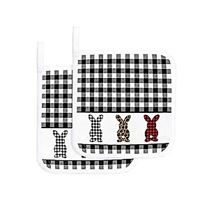 Pot Holder Set of 2 Happy Easter Bunny Black White Buffalo Grid Potholder Heat Proof Non-Slip Pot Holders,Leopard Rabbit Red Check Hot Pads Potholders for Kitchen Cooking Baking BBQ