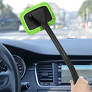 SoSickWithIt Car Cleaning Window Tool, Microfiber Window Cleaning Tool with 4 Washable and Reusable Cloth Pad Head, Extendable Handle and Spray Bottle for Auto Glass Wiper Car,6 Piece Set