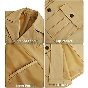 Pretifeel Mens Lightweight Safari Jacket Casual Military Button Up Multi-Pocket Cargo Coat Outwear