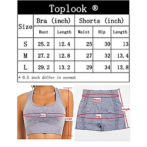 Toplook Women Seamless Yoga Workout Set 2 Piece Outfits Gym Shorts Sports Bra (Black, Large)