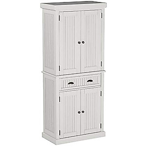 homestyles Buffets Off-White Server with Hutch and Natural Wood Top & Homestyles Nantucket Pantry, 30", Off White