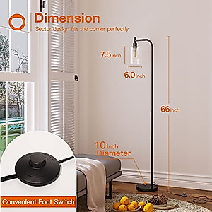 addlon Floor Lamps for Living Room with Glass lampshade, Modern Bright Floor Lamp with LED Bulbs Industrial Standing lamp for beroom, Tall Pole Lamps Office - Matte Black