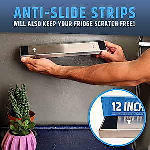 Fridge Applicable Stainless Steel Magnetic Knife Holder with Anti-Slide Upgrade - 12 Inch Professional Double Sided Knife Strip for Refrigerator - Knife Rack/Knife Bar with Powerful Pull Force
