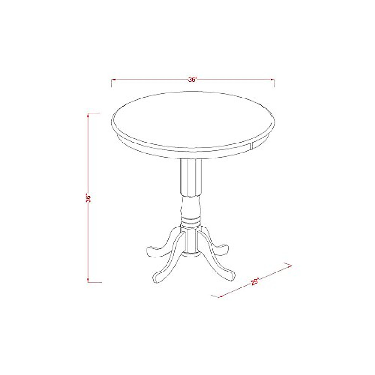 East West Furniture JAVN3-WHI-W 3 Piece Counter Height Dining Set for Small Spaces Contains a Round Dining Room Table with Pedestal and 2 Wooden Seat Chairs, 36x36 Inch, Buttermilk & Cherry