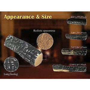 Large Gas Fireplace Logs Set of Ceramic Wood Logs. Use in Indoor, Gas Inserts, Vented, Electric, or Outdoor Fireplaces & Fire Pits. Realistic Clean Burning Accessories (4pcs)