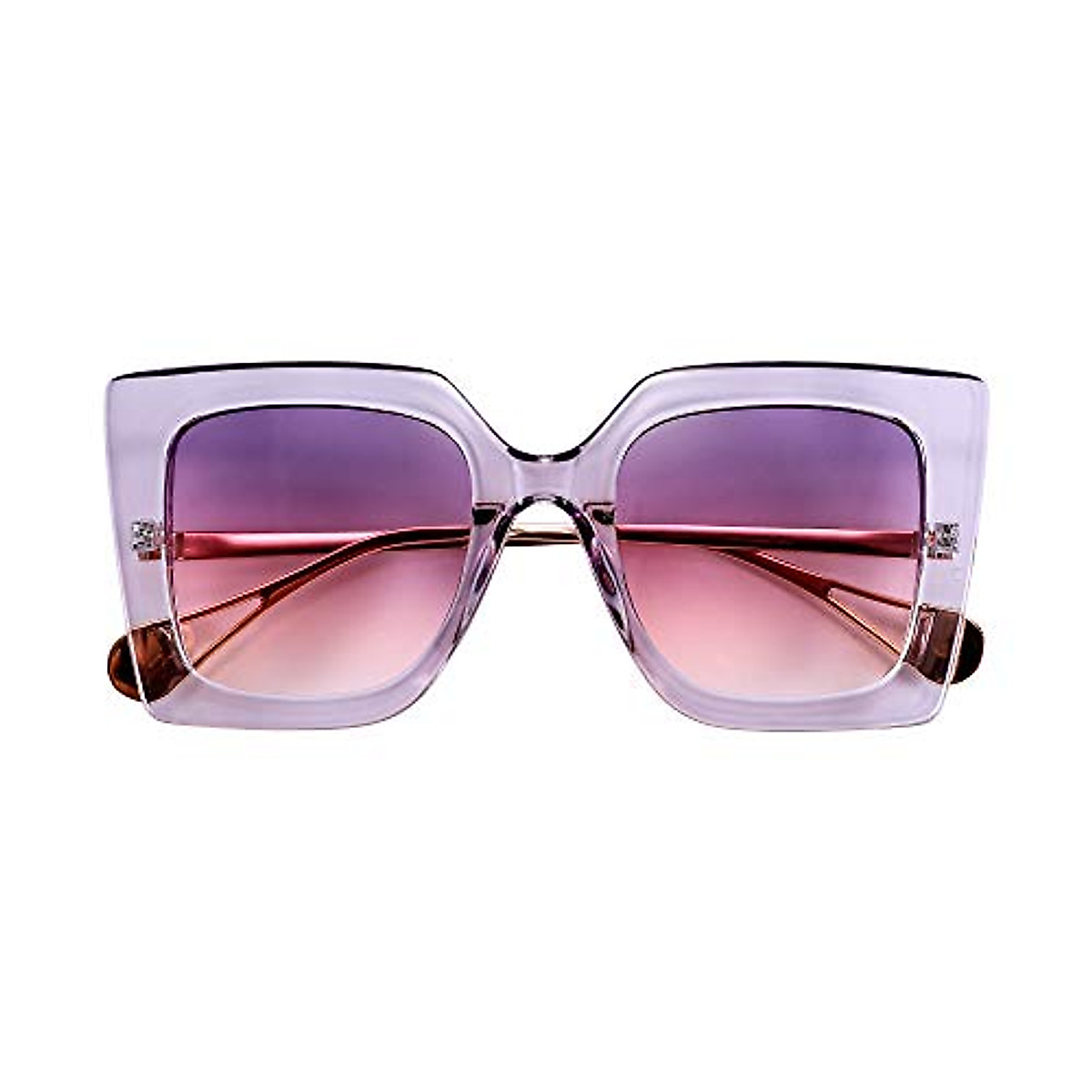FEISEDY Sunglasses Womens Trendy, Oversized Square Shades, Pearl Inlay Cat Eye Frame UV400 Protection B2625,Clear Purple/Purple Pink