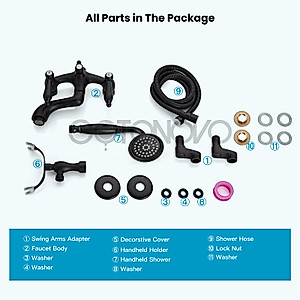 gotonovo Matte Black Wall Mount 3 3/8 Clawfoot Tub Faucet For Bathtub with Hand Held Shower Sprayer Double Level Handle with Hot and Cold Water Adapter Adjustable Swing Arms