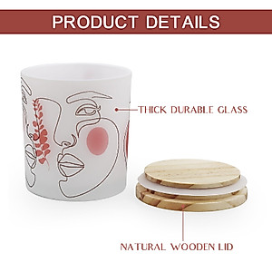 SHMILMH Frosted Glass Candle Jars for Making Candles with Wooden Lids, Thick Empty Candle Jars with Colored Abstract Human Faces in Bulk 6PCS 7OZ