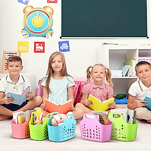 Nuogo 10 Pack Assorted Multicolor Basket with Handles Plastic Oval Carry Totes with Handles Caddy Multipurpose Organizer Reusable for Bathroom Dorm Communal Showers Kitchen School, 10.6" x 6" x 10"